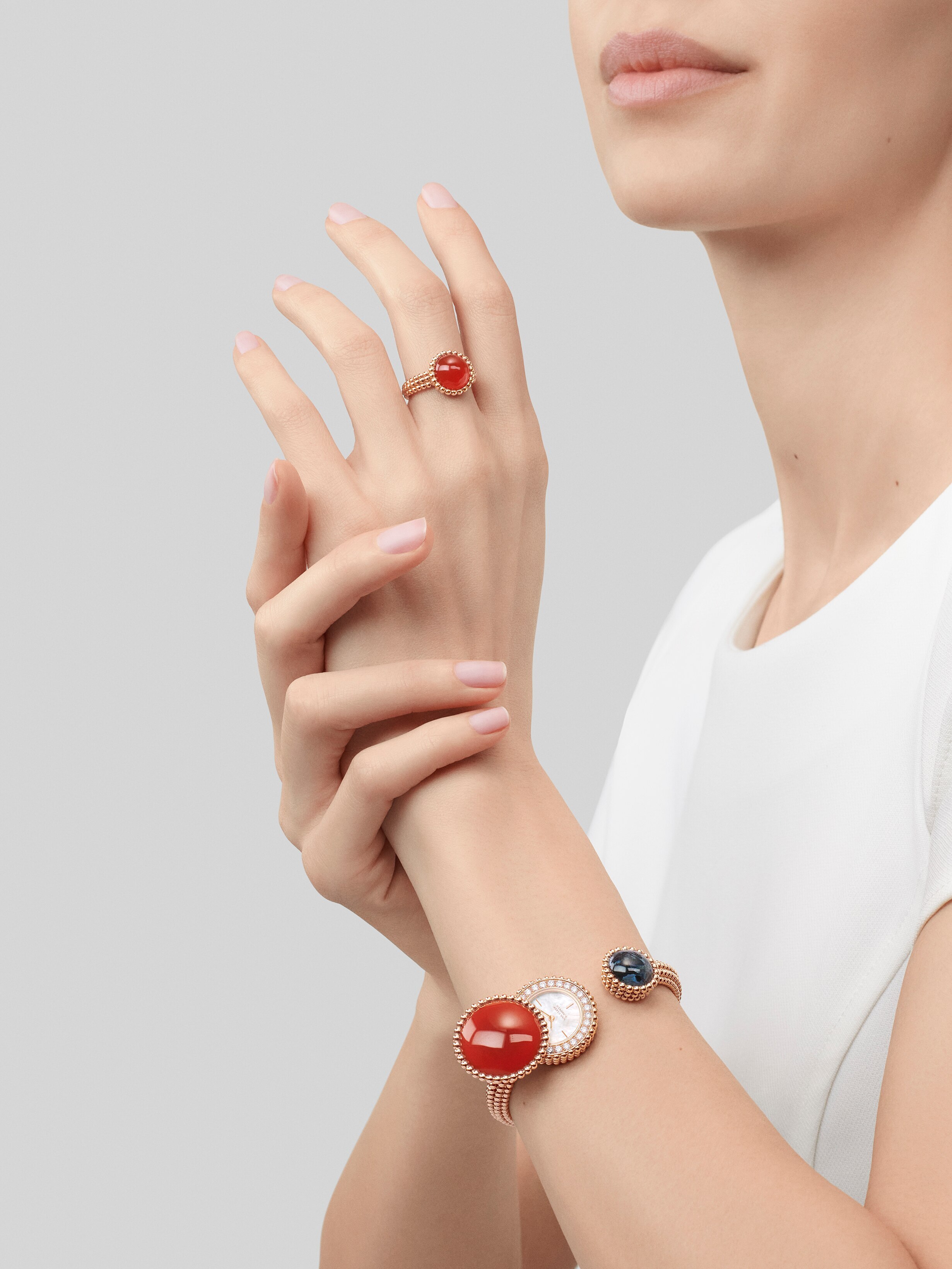 Perlée Couleurs Ring 18k Rose Gold Carnelian Van Cleef And Arpels